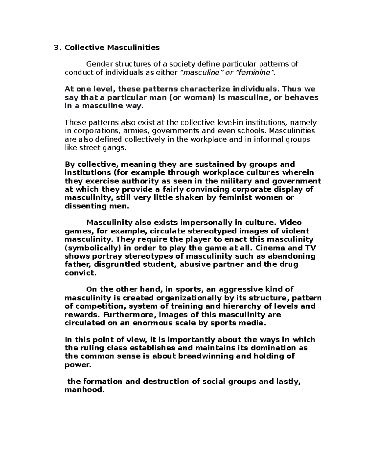 Collective Masculinities: Analyzing Gender Patterns in Society - Studocu