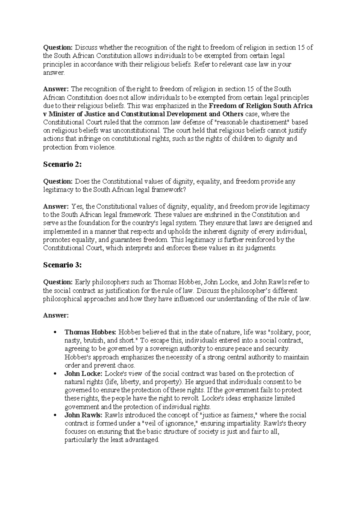 Lecture 3 - Semester 1: Freedom of Religion & Social Contract Theories ...