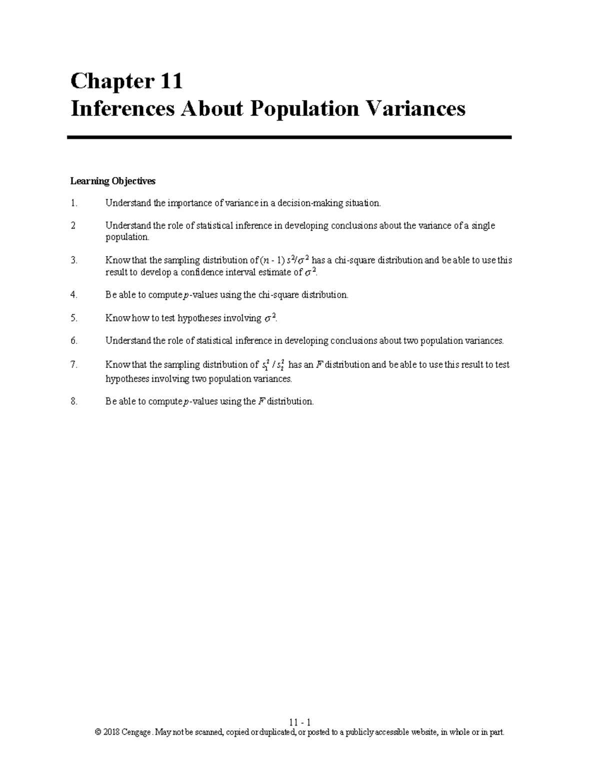 C11solman - Accounting - 11 - 1 Chapter 11 Inferences About Population Variances Learning ...
