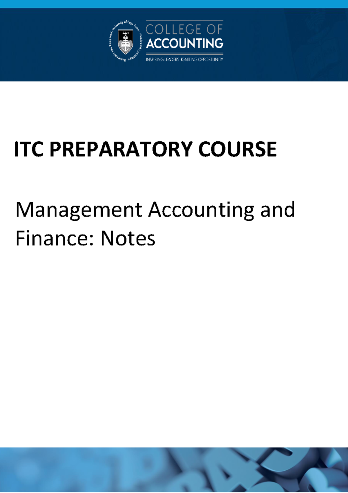 ITC MAF Exam Prep Notes: Management Accounting & Finance Guide - Studocu