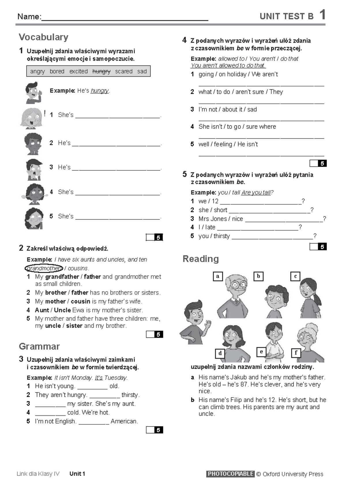 531557323 Klasa IV Unit 1 Test B: Vocabulary & Grammar Exercises - Studocu