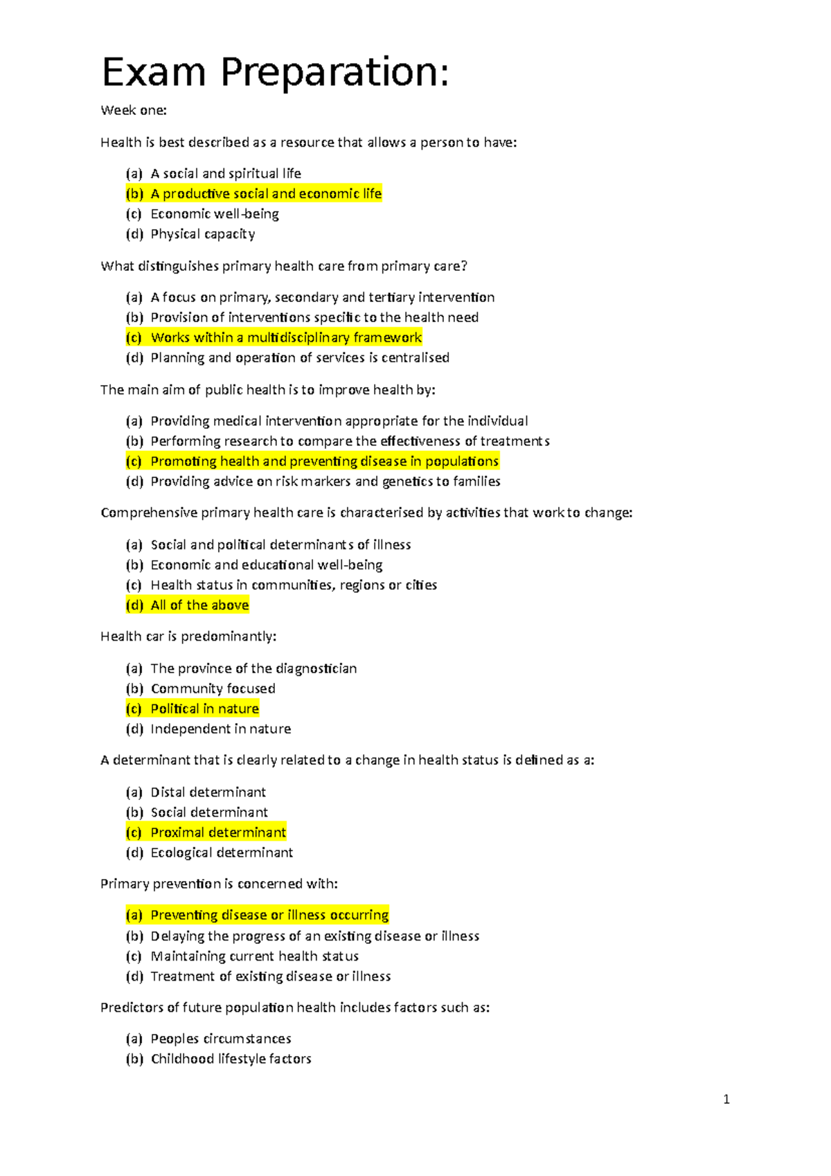 Primary Health Care Exam Prep - Questions And Answers (Wks 1 - 9 ...