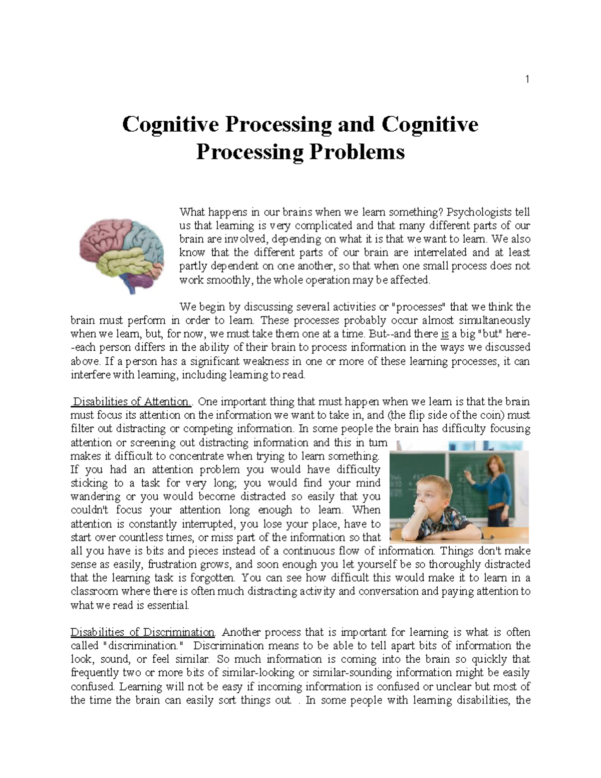 Cognitive Processing & Learning Disabilities: Understanding Challenges - Studocu