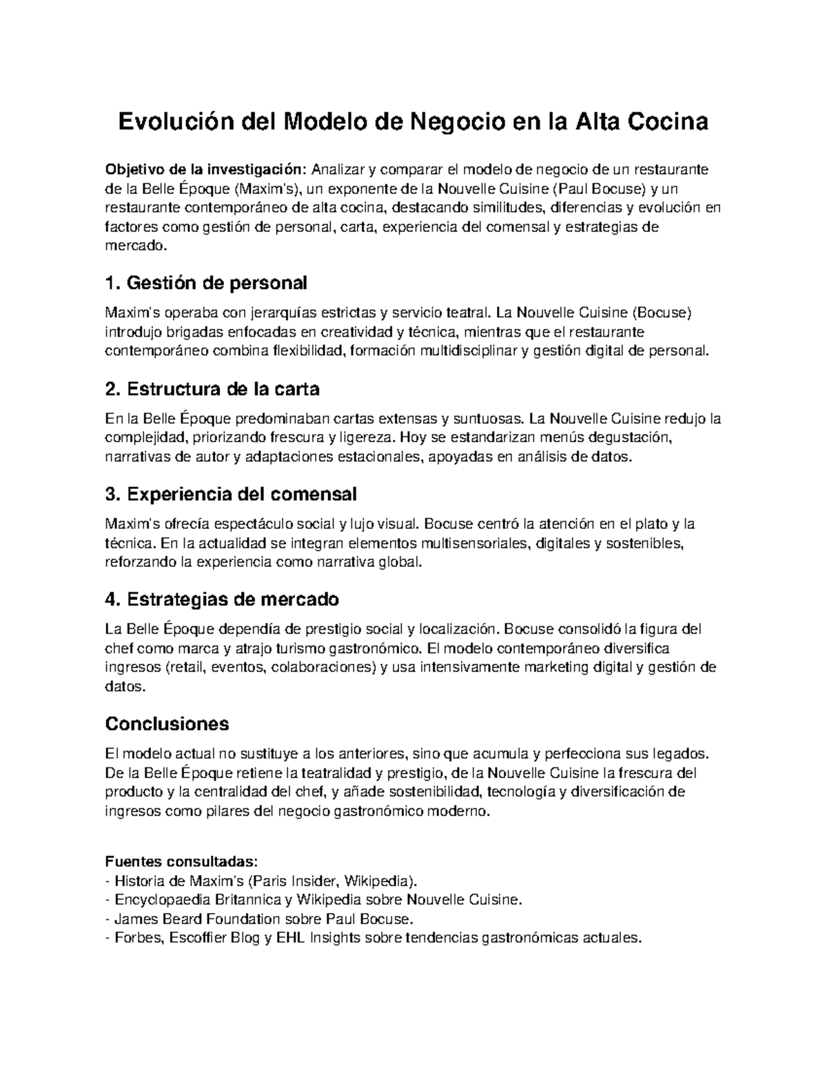 Evolución Del Modelo De Negocio En Restaurantes De Alta Cocina Studocu