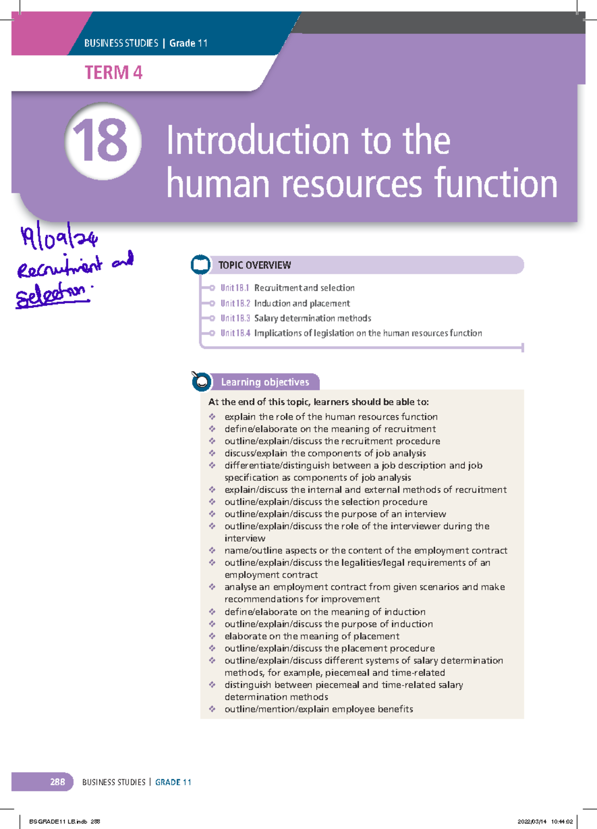 Grade 11 Business Studies: Lesson 1 on Recruitment & Selection - Studocu