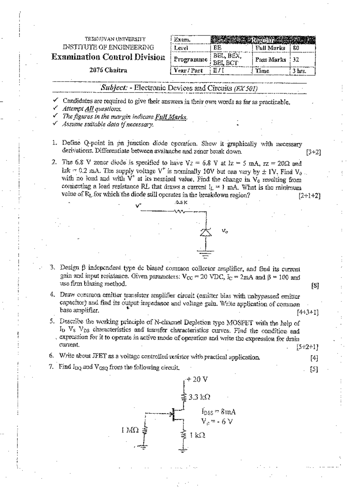 Electronic Devices and Circuits - TRIBHUVAN UNIVERSITY Exam. Regular ...