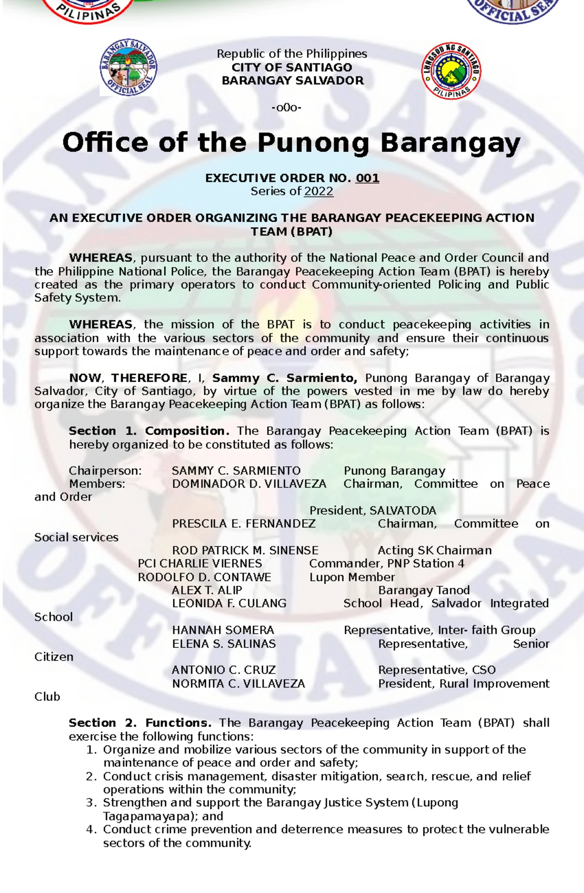 Executive Order No. 004 s. 2022 Revitalizing THE Barangay ANTI-DRUG ...