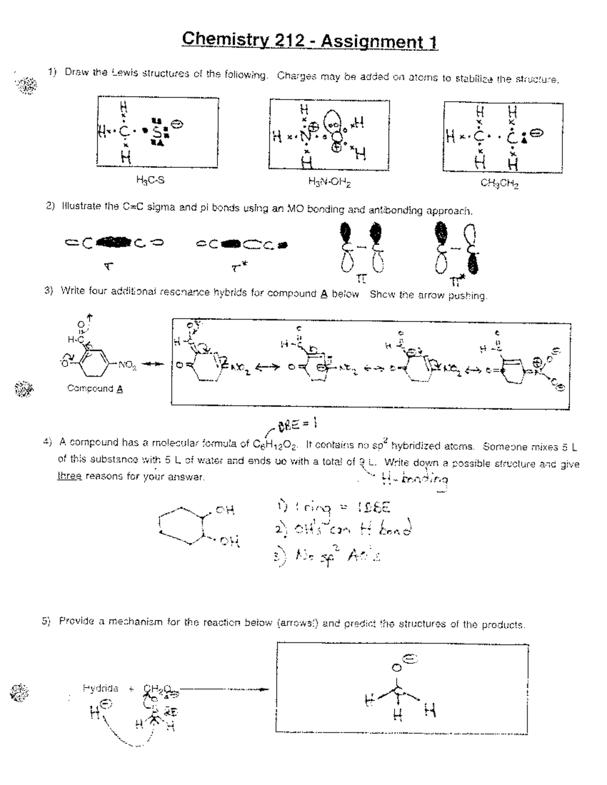 Chemistry 212 Assignment 1: Lewis Structures, Bonds, and Resonance ...