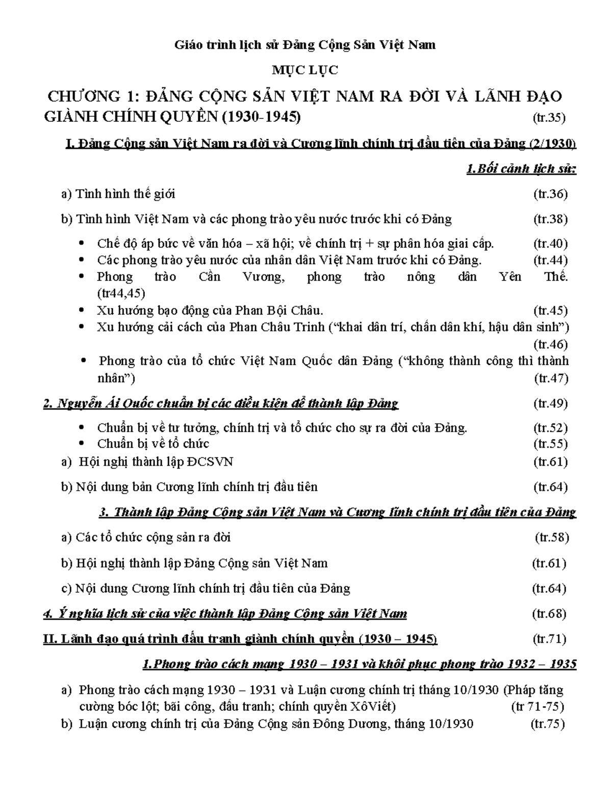 Mục Lục Giáo Trình Lịch Sử Đảng Cộng Sản Việt Nam - Đại Học Không ...