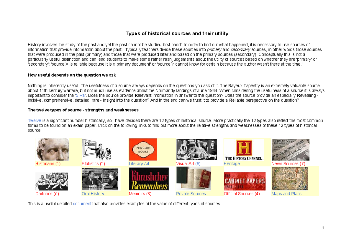 Utility of Historical Sources: Types, Strengths, and Limitations - Studocu