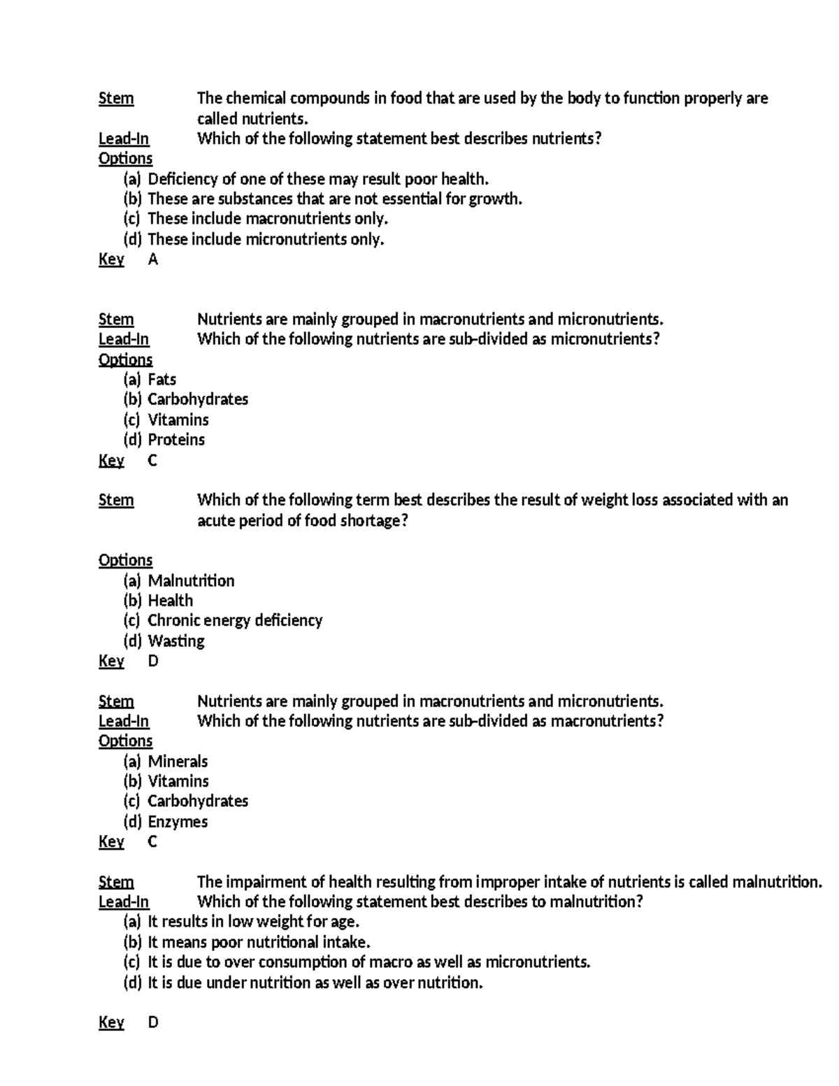 Q-BANK AN: Nutritional Concepts and Health Implications - Studocu