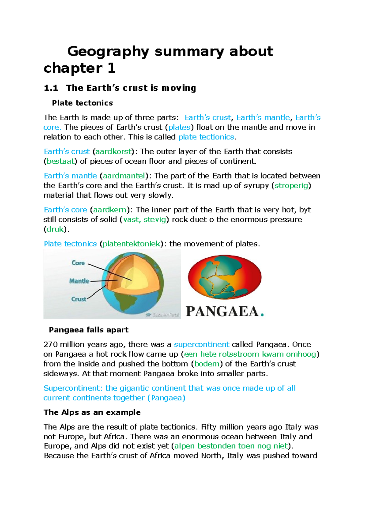 Geography Summary: Chapter 1 - Earth's Dynamics and Tectonics - Studeersnel