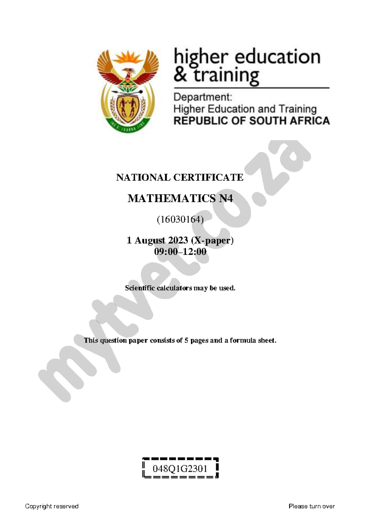 T1020 - Mathematics N4 August 2023 Question Paper Analysis - Studocu