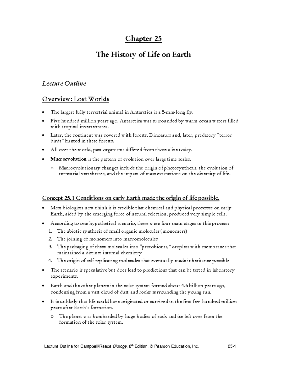 APBIO 25 Lecture Outline: The History of Life on Earth - Studocu
