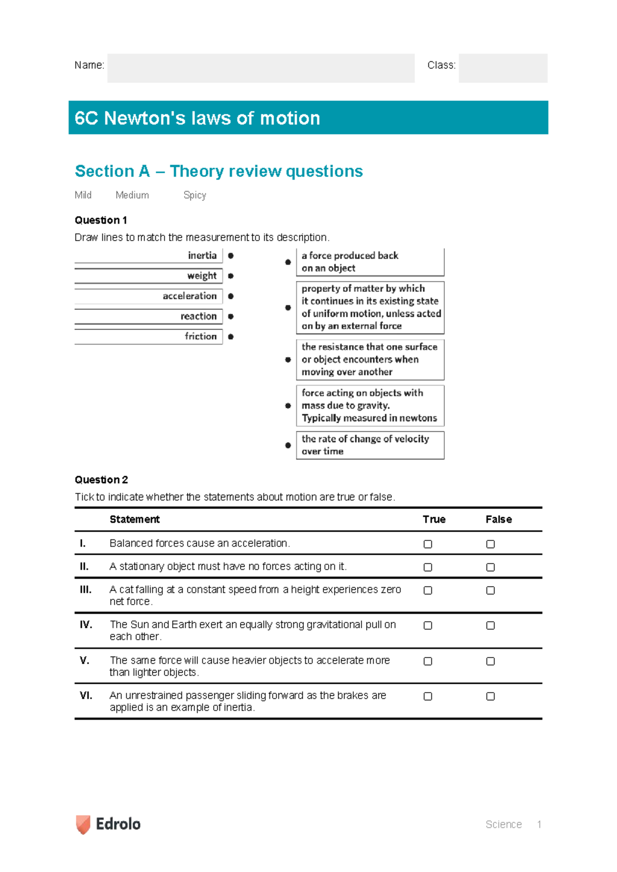 6C Newton's Laws of Motion: Theory Review Questions and Answers - Studocu