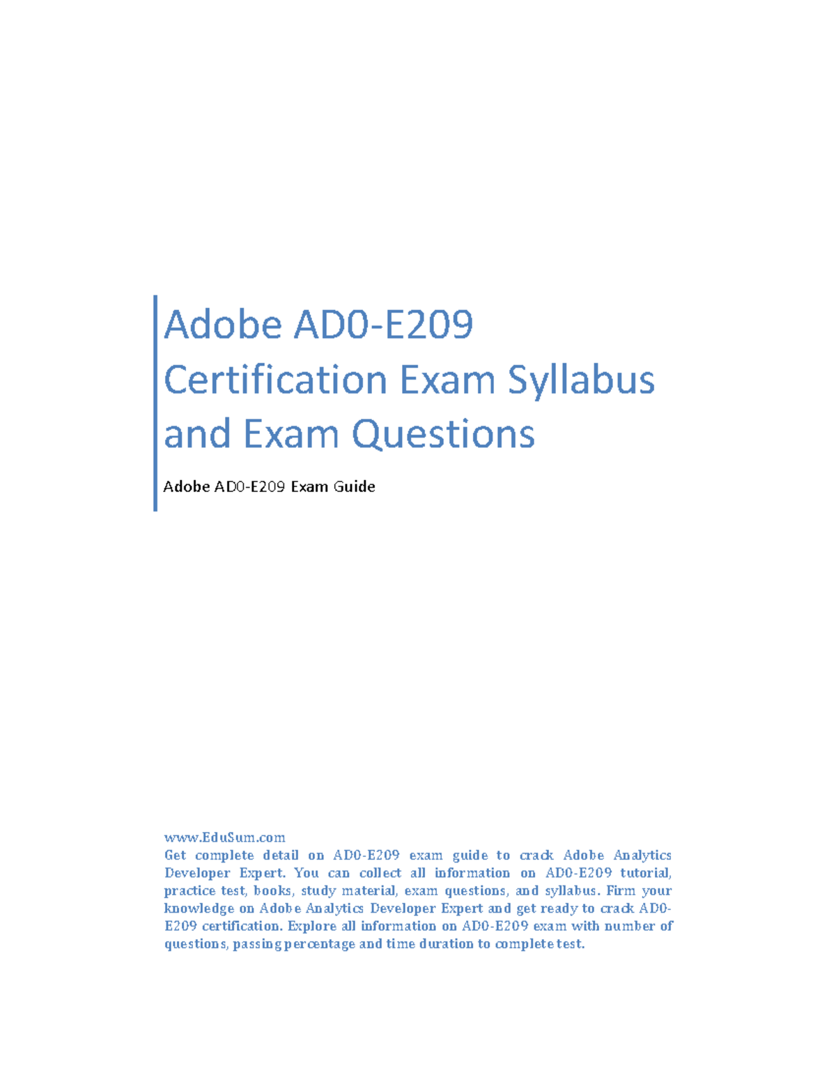 Adobe AD0-E209 Exam Syllabus & Sample Questions for Analytics Expert ...