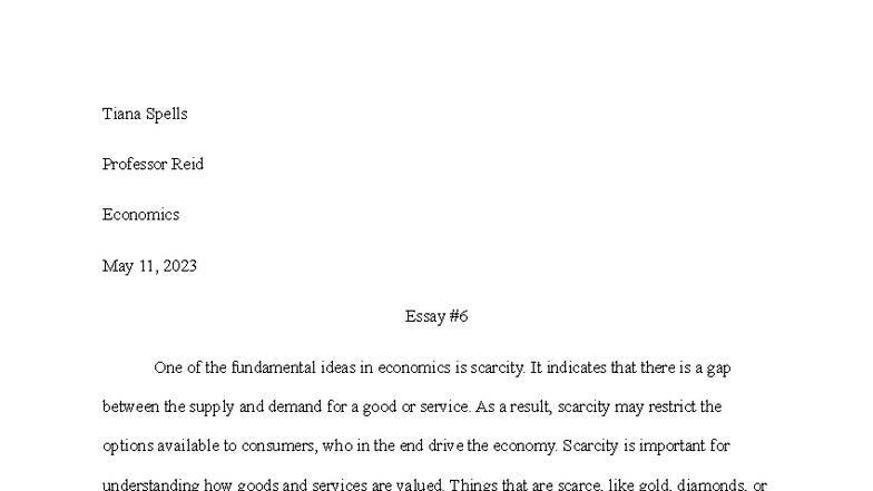 Economics Essay: Understanding Scarcity and Its Impact on Value - Studocu