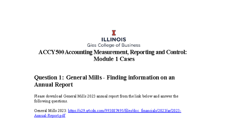ACCY500 Module 1 Case Questions: General Mills & Sporting Goods Inc ...