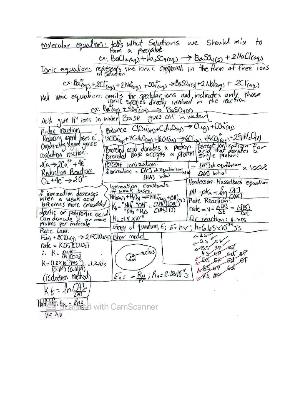 Molecular Equations and Ionic Reactions Cheat Sheet (CHEM 101) - Studocu