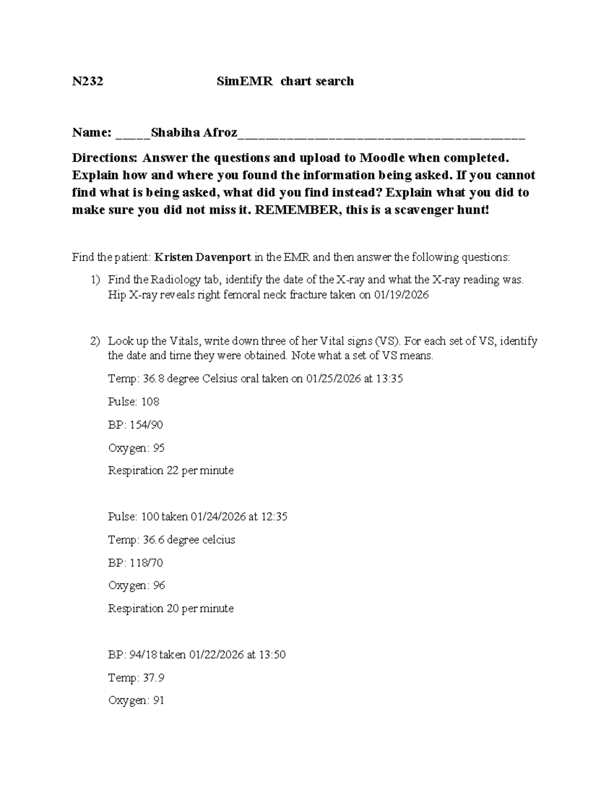 N232 Scavenger Hunt: EMR Chart Search Instructions SPR INT 2026 - Studocu