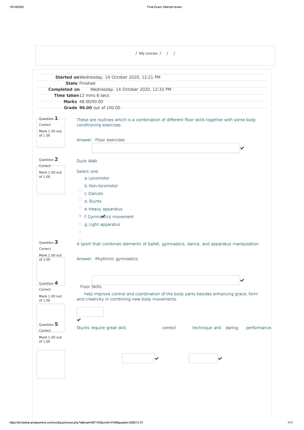 PhEd 101 Final Exam Attempt Review and Performance Insights - Studocu
