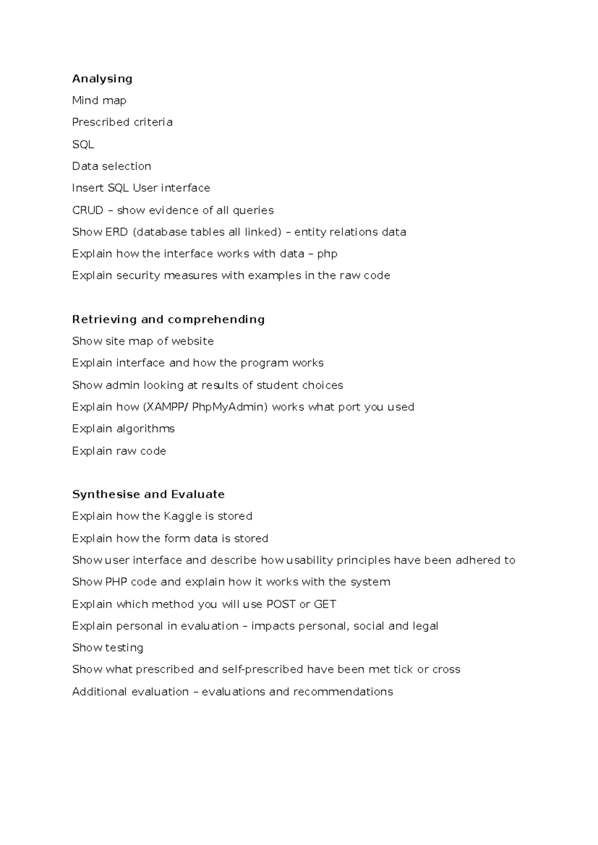 Requirements for ia2 - summary - Analysing Mind map Prescribed criteria ...