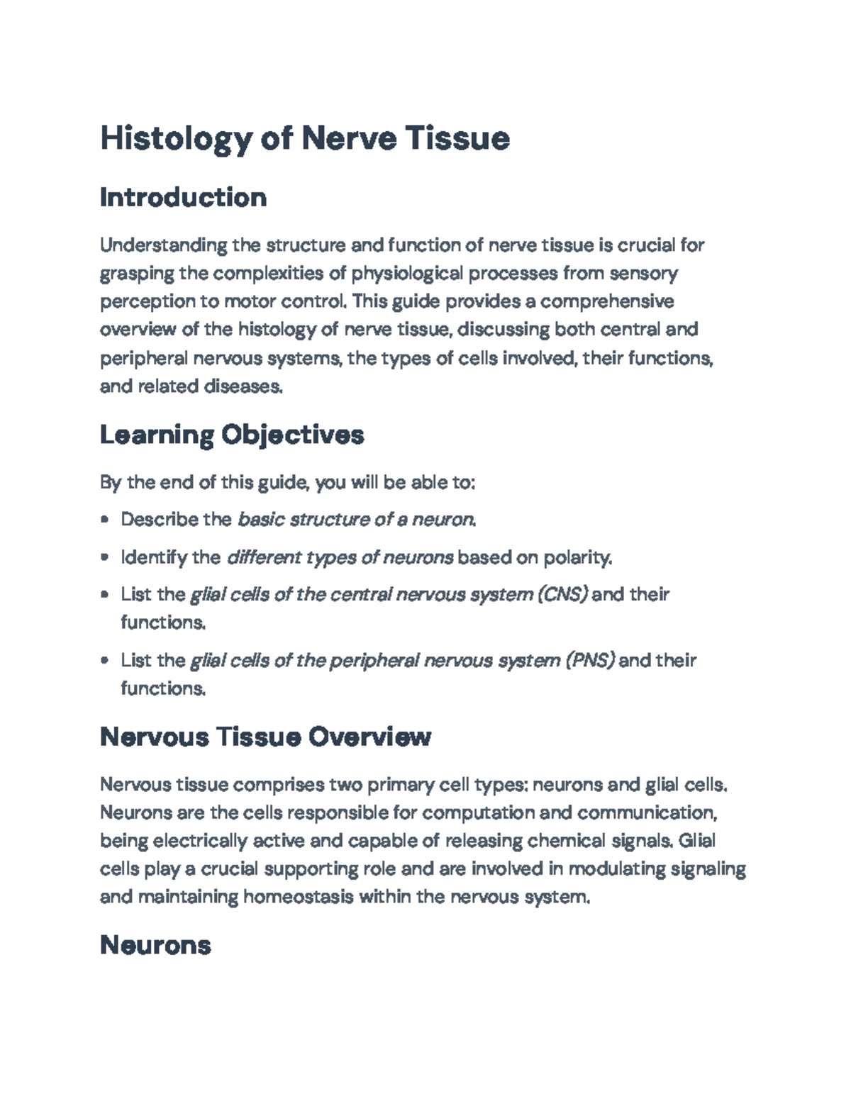 Histology of Nerve Tissue: Structure, Function, and Diseases - Histology of Nerve Tissue - Studocu