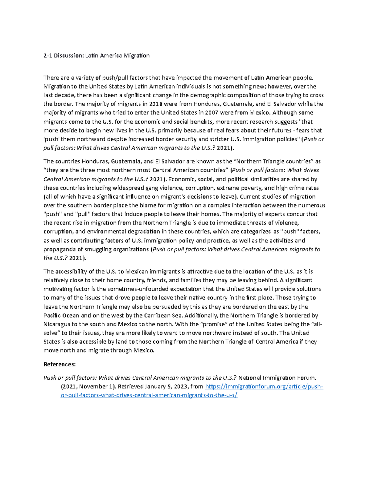 2-1 Discussion: Push and Pull Factors in Latin America Migration - Studocu