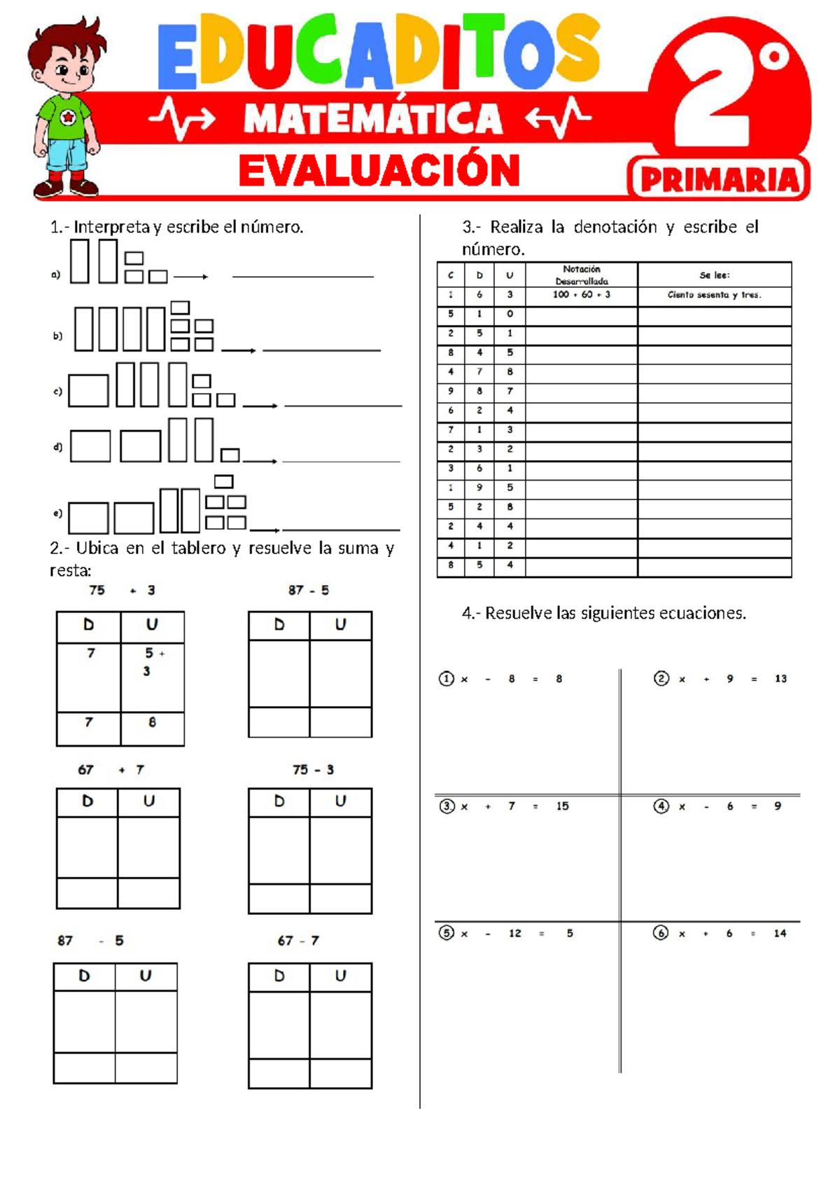 Evaluacion de Matematica para Segundo Grado de Primaria - Comunicación ...