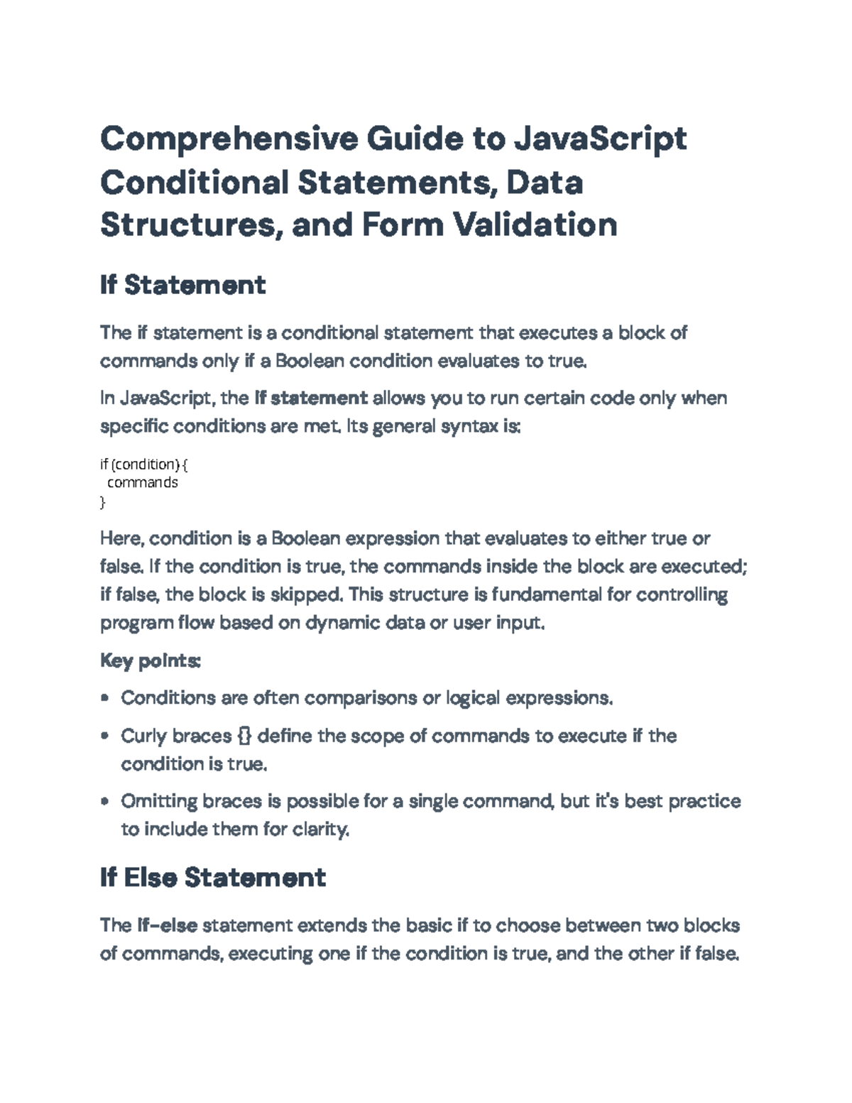 Comprehensive Guide to JavaScript: Conditional Statements & Loops - Studocu