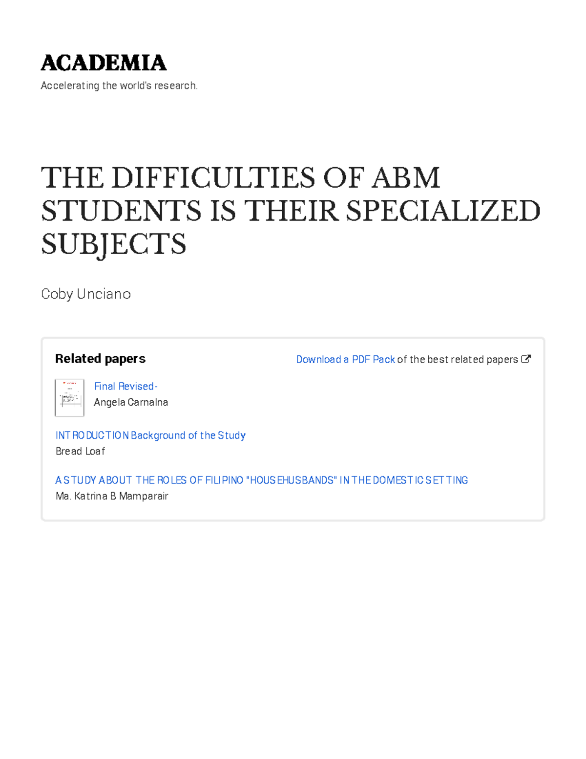 Challenges Faced by ABM Students in Specialized Subjects (ABM 1) - Studocu