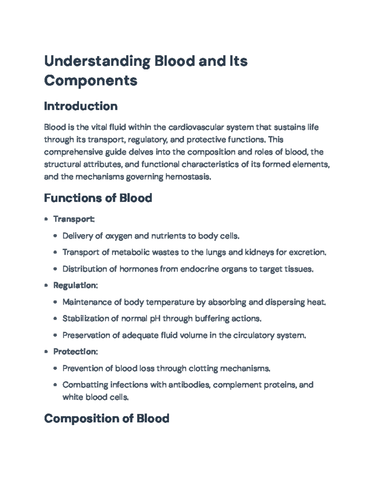 Understanding Blood Composition and Functions - Biology A101 Notes ...