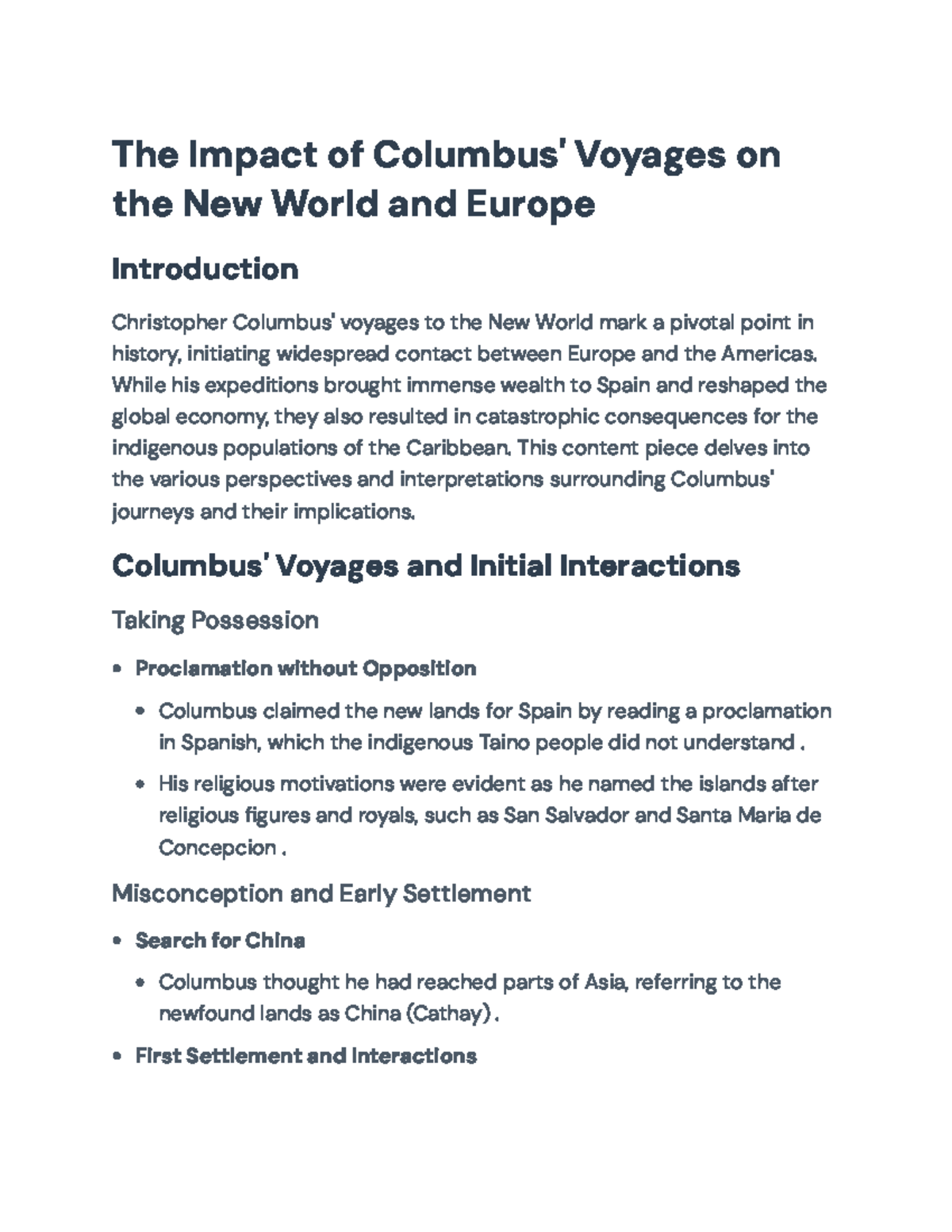 The Impact of Columbus' Voyages on the New World and Europe: A ...