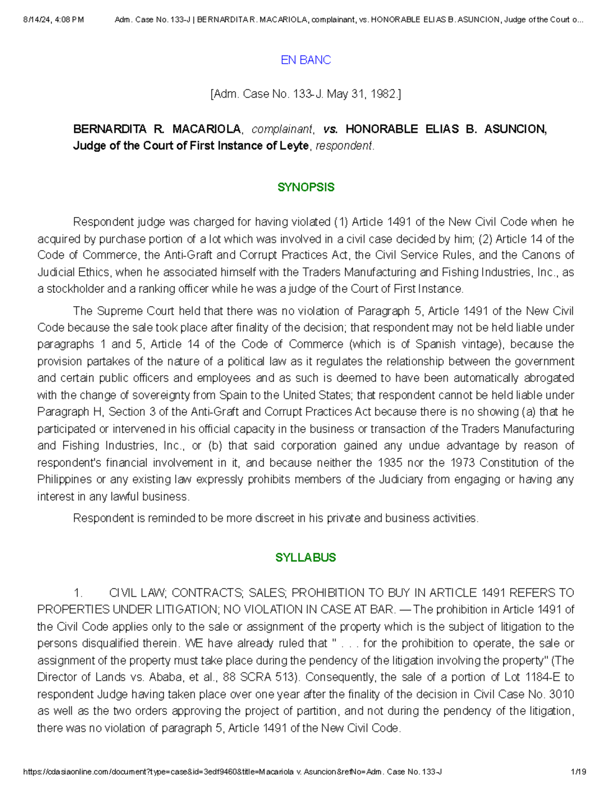 Adm. Case No. 4:08 PM: Macariola vs. Asuncion - Judicial Ethics Review ...
