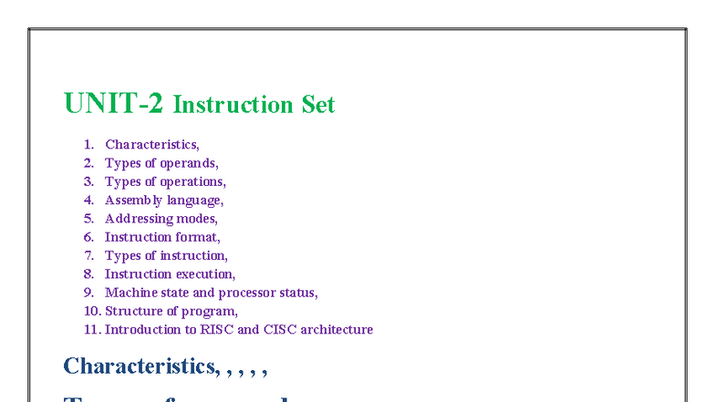 Instruction Set Overview: Assembly Language, Operands, and Addressing ...