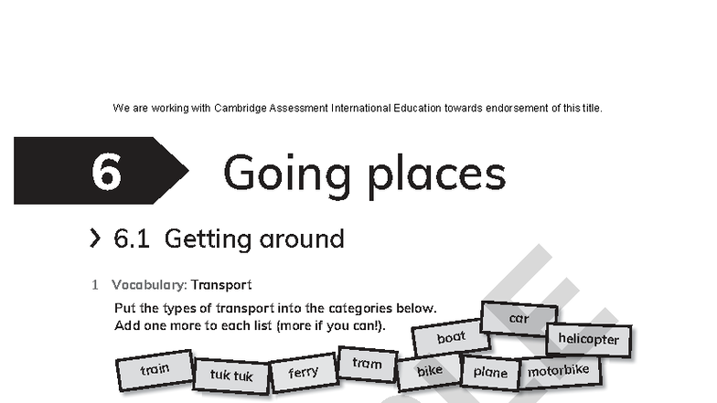 ESL WB Unit 6.1-6.3: Going Places & Transport Vocabulary - Studocu