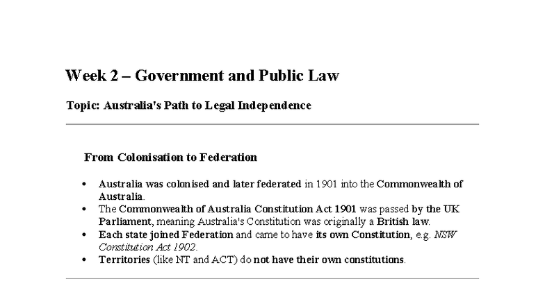 Week 2 Lecture Notes: Path to Legal Independence in Australia - Studocu