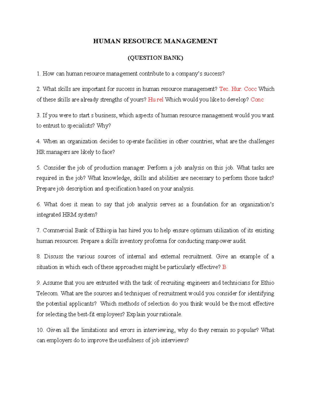 HRM Question Bank - Key Concepts and Applications in HRM - Studocu