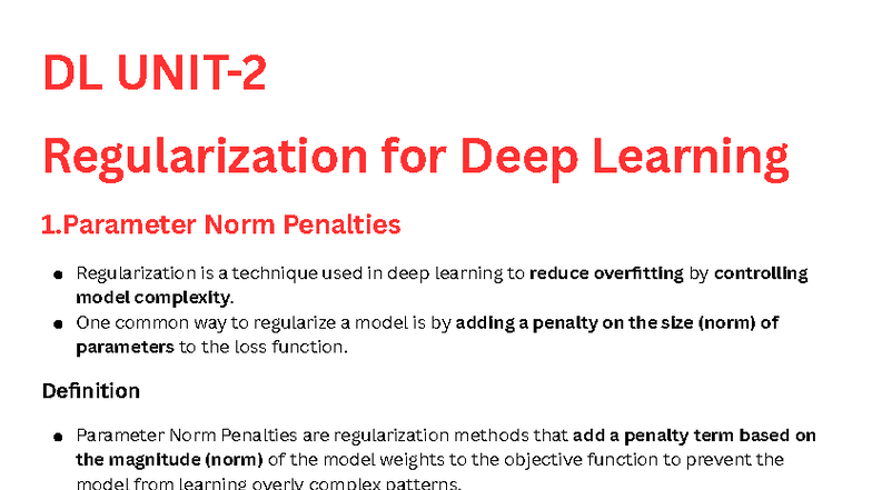 DL UNIT-2: Regularization Techniques in Deep Learning - Studocu