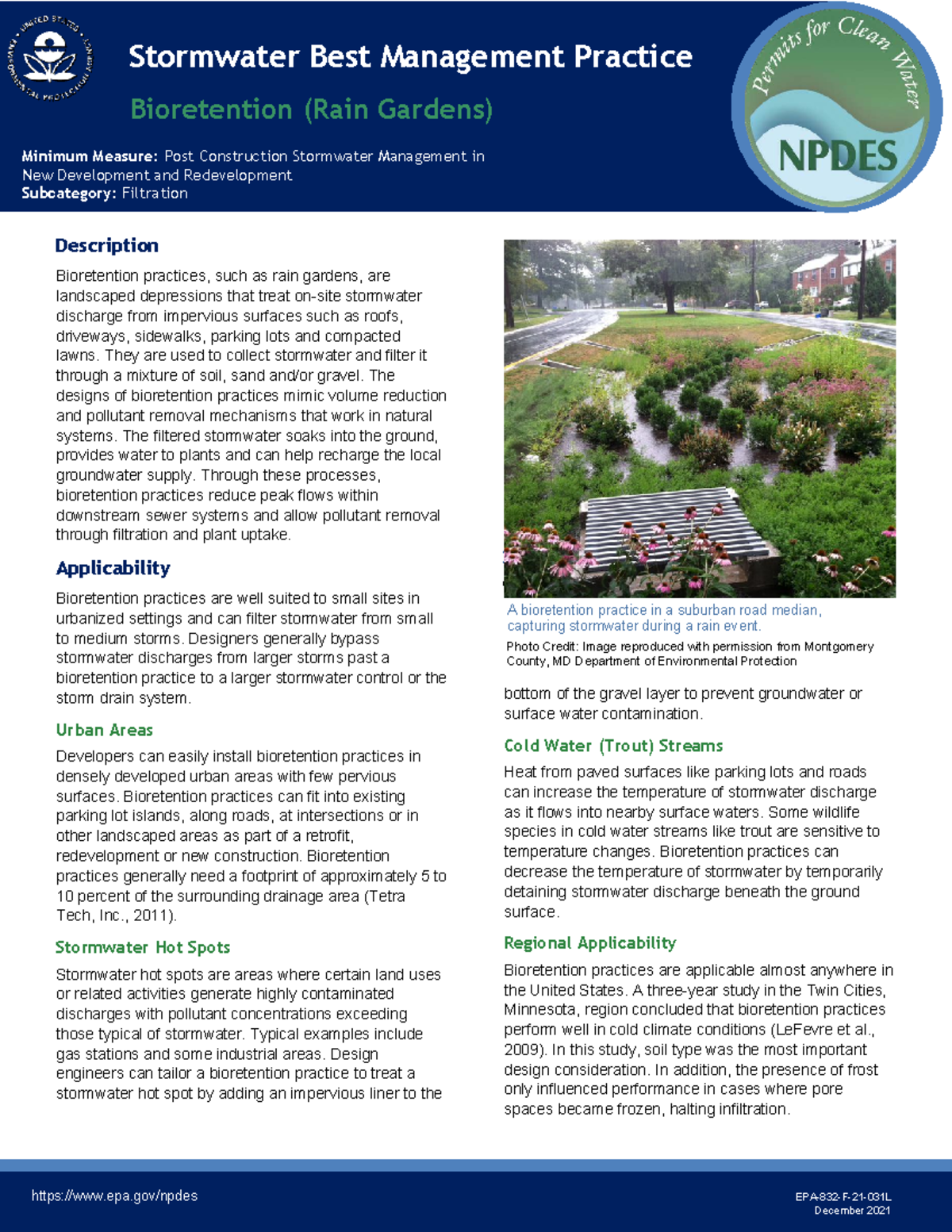 BMP 4203M: Bioretention Practices for Rain Gardens in Stormwater ...