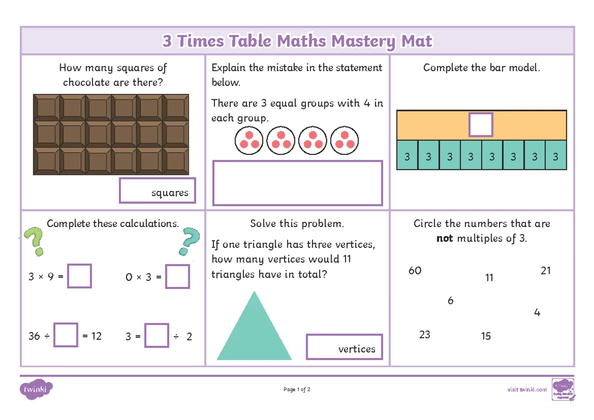 10 Times Table Maths Mastery Mat - Write a division calculation to ...