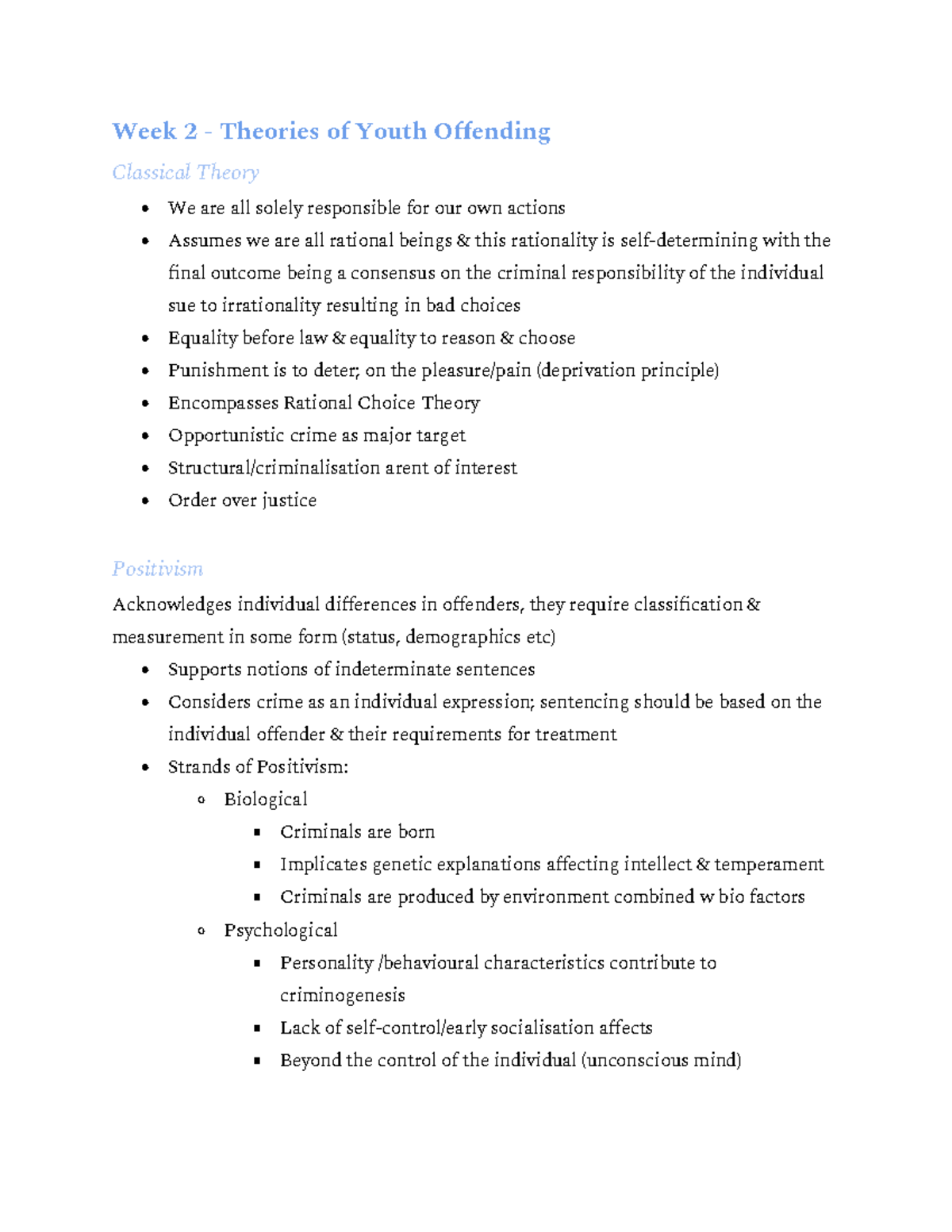 Week 2 - Theories of Youth Offending: Classical & Positivism Insights ...