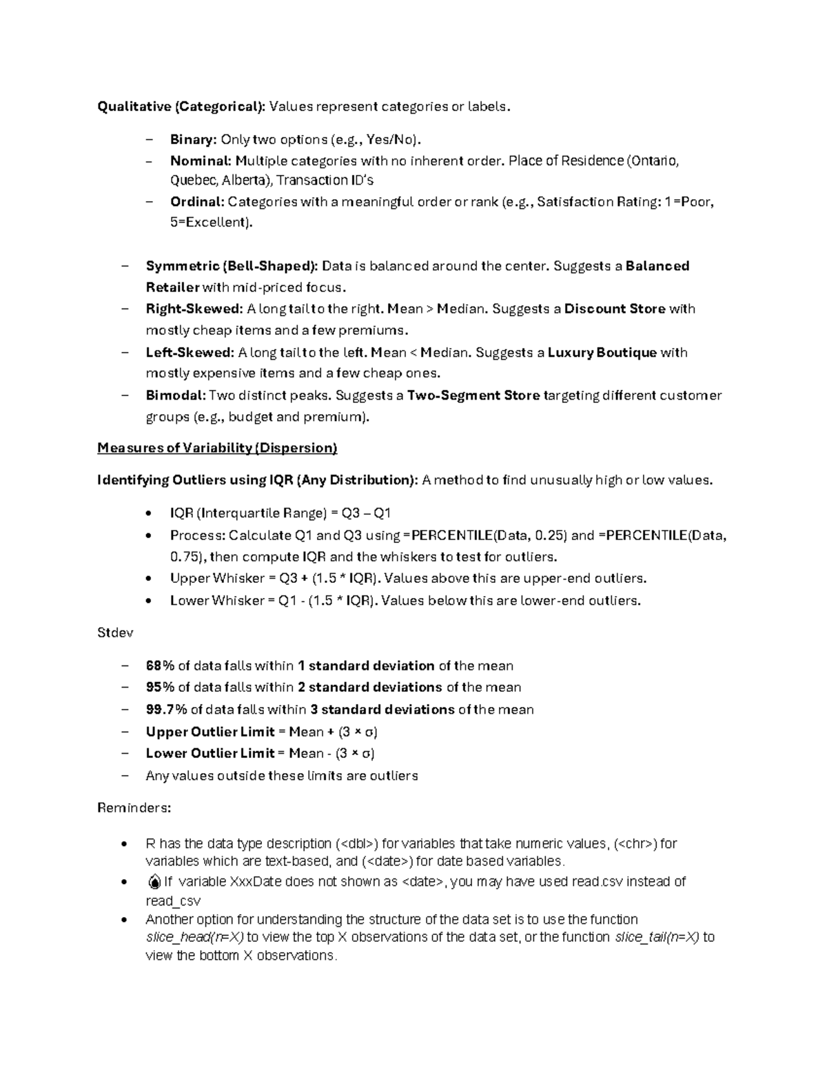 AFM 112 Final Exam Cheat Sheet: Data Analysis Techniques - Studocu