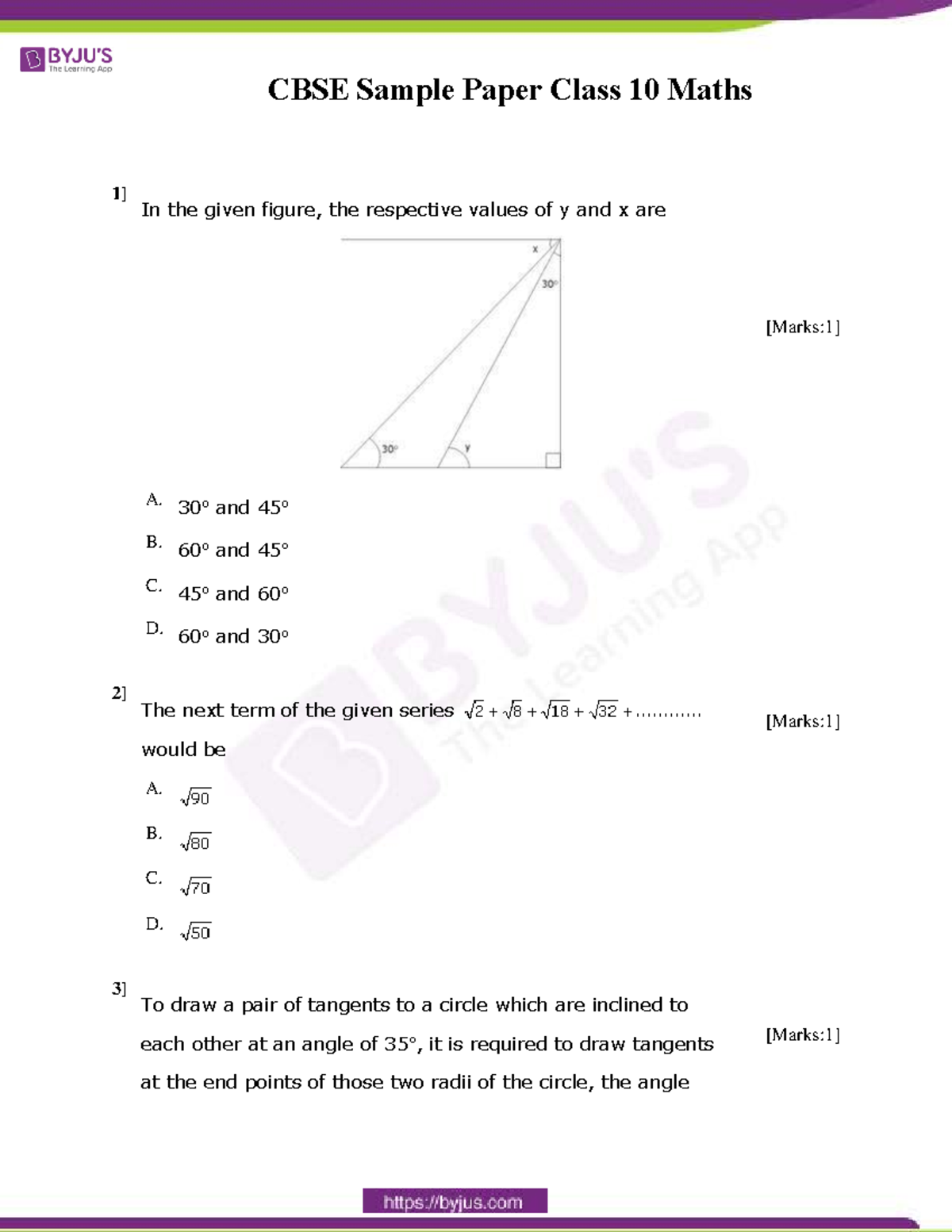 CBSE Class 10 Maths Sample Paper Set 4: Comprehensive Practice ...