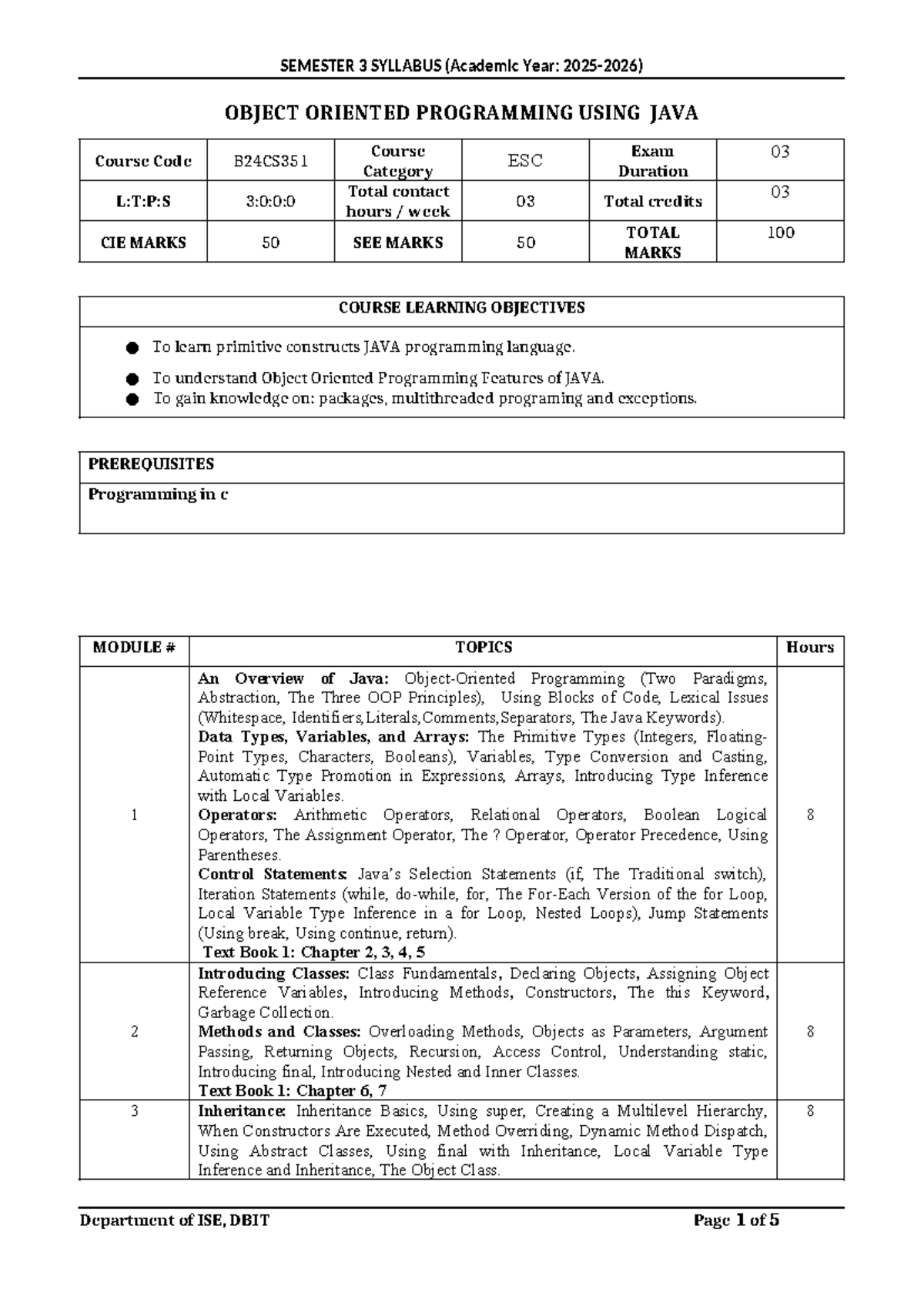 OOPs Using JAVA - Full Notes for B24CS351 (Semester 3) - Studocu