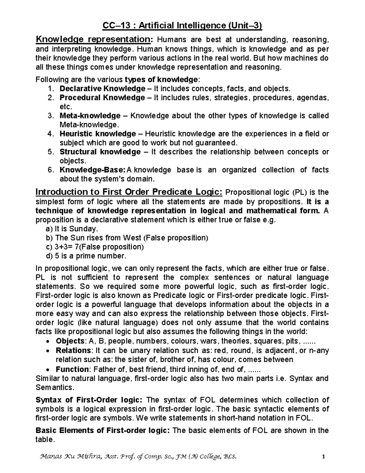 AI UNIT 3: Knowledge Representation and Reasoning Techniques - Studocu