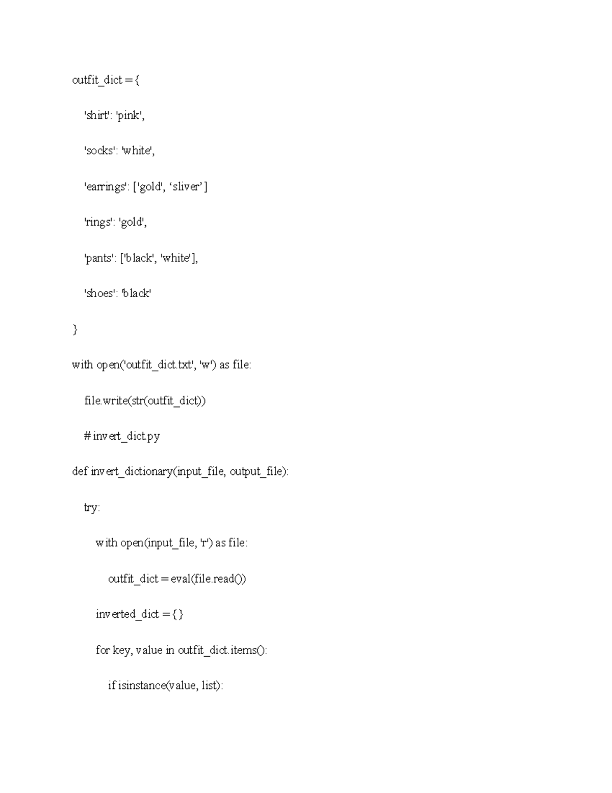 Unit 8 Programming Assignment: Inverting Outfit Dictionary Code - Studocu
