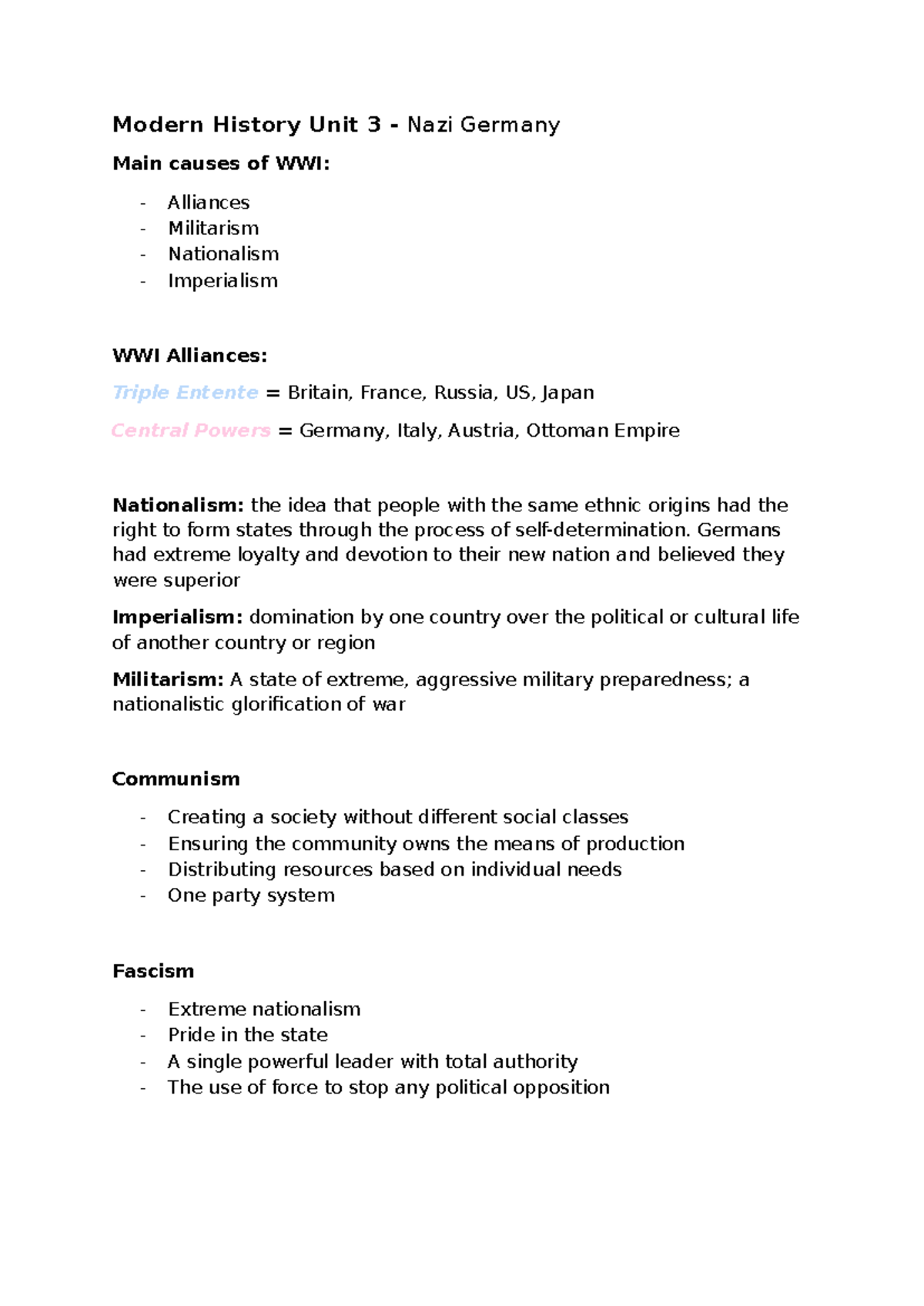 Nazi Germany: Key Issues and Causes of WWI - Notes (HIST 101) - Studocu