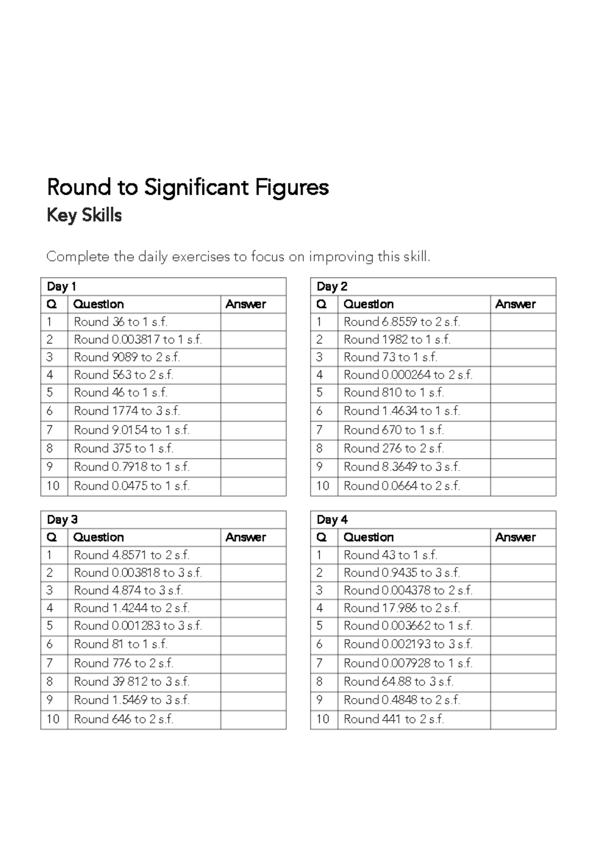KS24 Round to Significant Figures: Daily Practice Exercises - Studocu