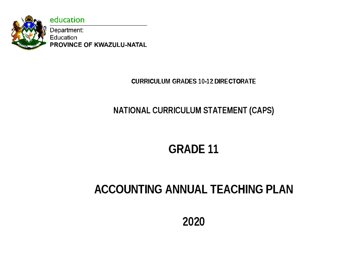 Grade 11 Accounting Annual Teaching Plan (ATP) 2020 - Studocu